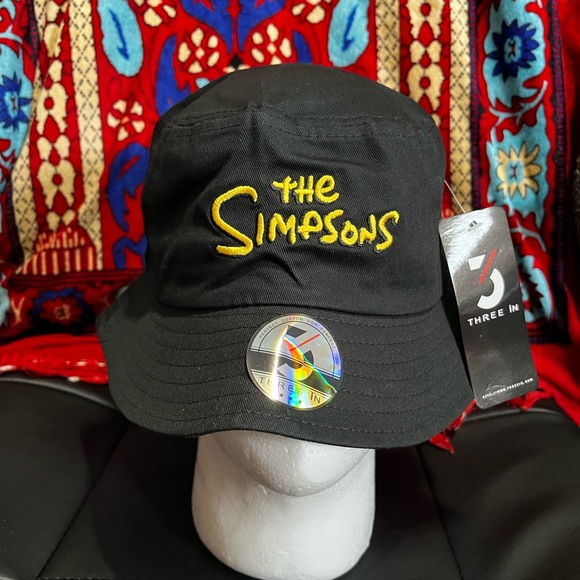 Three in | Accessories | The Simpsons Hat Bucket Black Embroidery Nwt ...